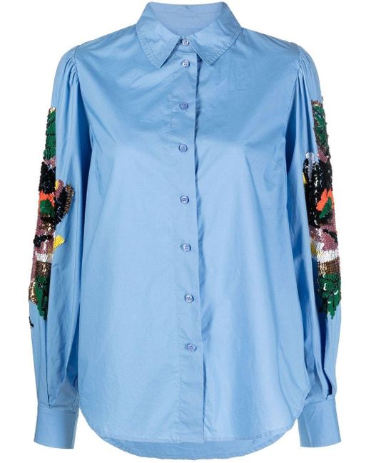 Essentiel Antwerp Sequin Embellished Long Sleeve Shirt In Blue Lyst