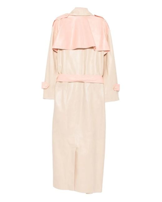 Liska Belted Leather Trench Coat in Natural | Lyst