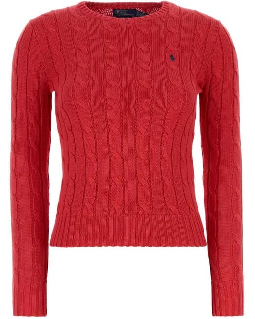 Polo Ralph Lauren Cable-Knit Cotton Sweater in Red | Lyst