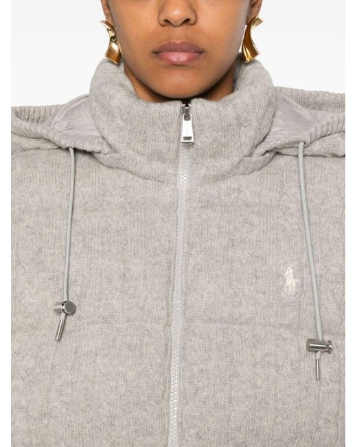 Polo Ralph Lauren Cable-Knit Down Jacket in Gray | Lyst