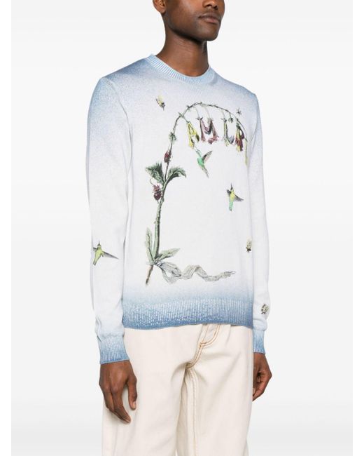 Amiri Hummingbird-embroidered Cotton Sweater in Gray for Men | Lyst