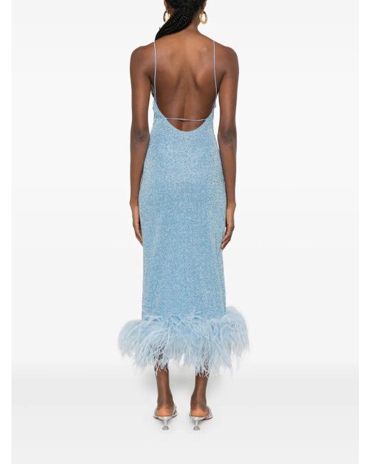 Oséree Spaghetti-Straps Feather-Trim Dress in Blue | Lyst UK