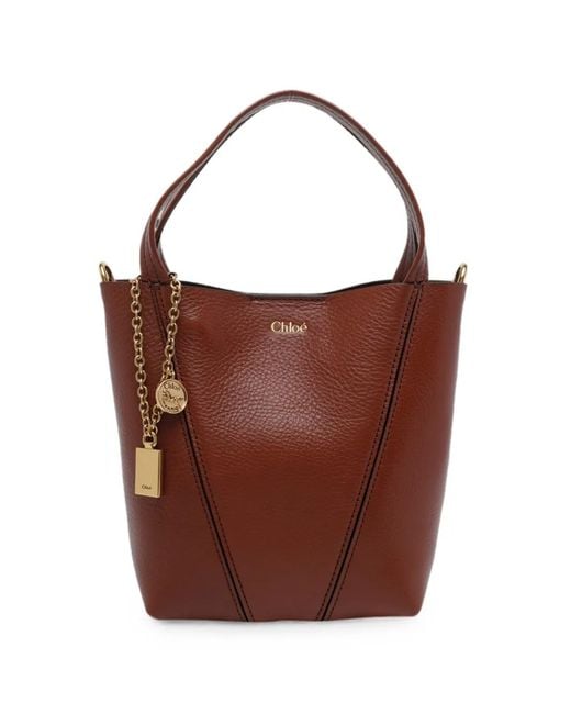 Chloé Small Spin Leather Bucket Bag in Brown | Lyst
