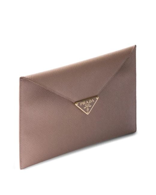 Prada Envelope Snap-Closure Clutch in Natural | Lyst UK