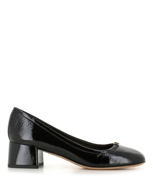 Chloé Lambskin Almond Toe Block Heel Pumps in Black | Lyst