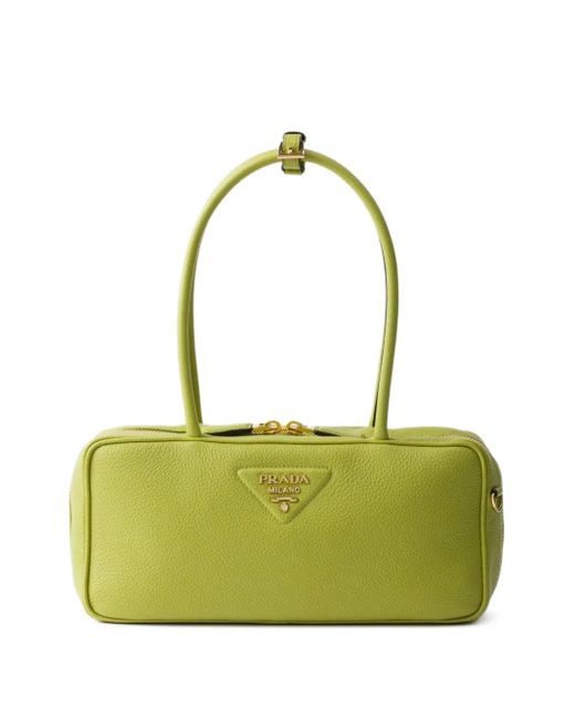 Prada Medium Leather Tote Bag in Green | Lyst