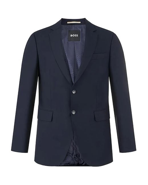 BOSS Two-Button Textured Jacket in Blue for Men | Lyst UK