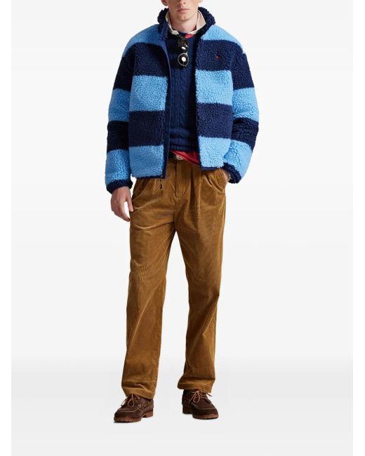 Polo Ralph Lauren Striped Pile Fleece Jacket in Blue for Men | Lyst