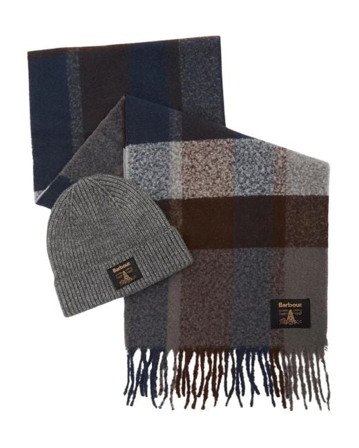 Barbour Esterdale Check-Pattern Beanie Scarf Set in Black for Men | Lyst UK