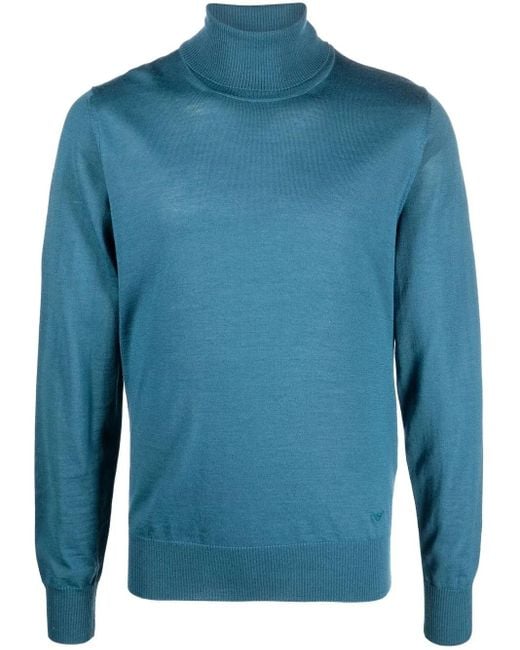 Emporio Armani Roll Neck Knitted Jumper in Blue for Men | Lyst UK