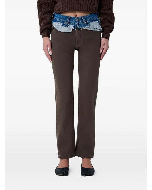 August Barron Contrast-Waistband Five-Pocket Jeans in Black | Lyst UK