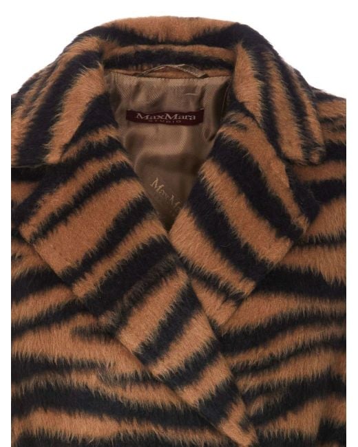 Max Mara Tiger-Print Coat in Brown | Lyst
