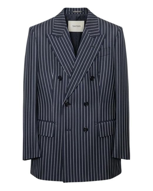 Tom Ford Double-Breasted Pinstriped Blazer in Blue for Men | Lyst UK