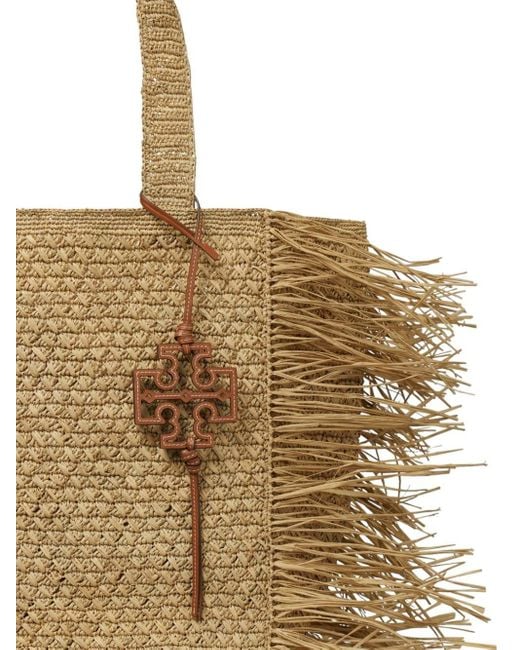 Tory Burch Fringe-Detail Raffia Tote Bag in Natural | Lyst
