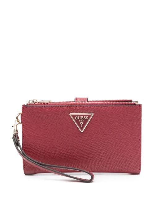 Guess Triangle Logo Leather Wallet in Purple | Lyst UK