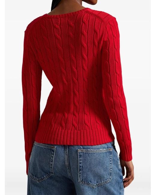 Polo Ralph Lauren Cable-Knit Crew-Neck Sweater in Red | Lyst