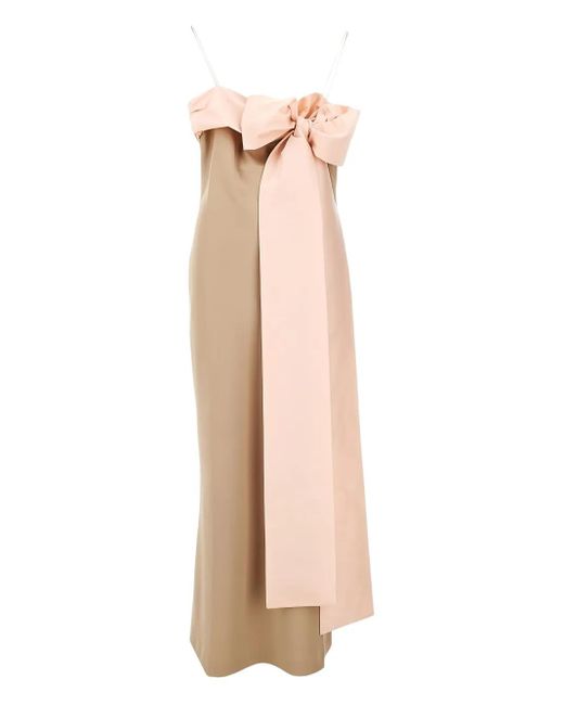 BERNADETTE Bow-Detail Spaghetti-Strap Dress in Natural | Lyst UK