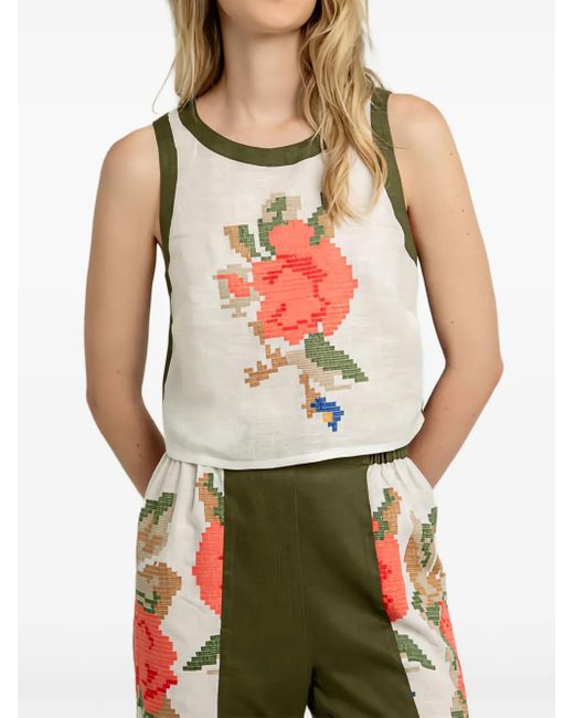 Greek Archaic Kori Rose-Print Sleeveless Top in Red | Lyst UK