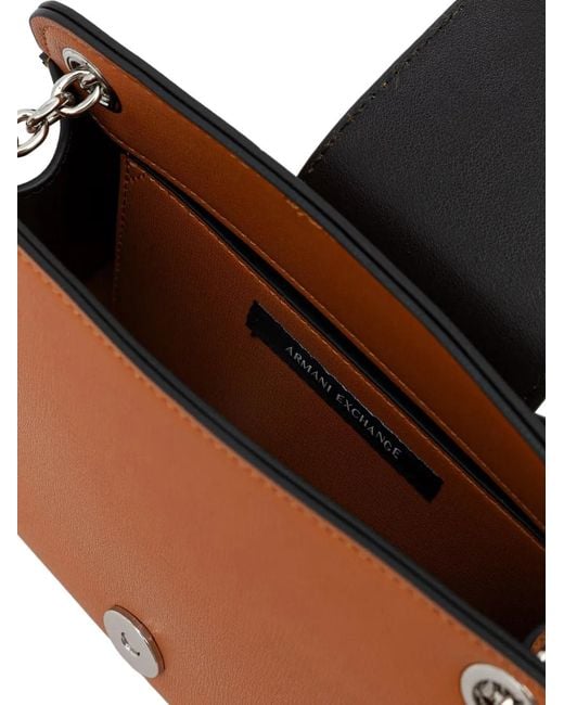 ARMANI EXCHANGE Logo-Plaque Chain-Link Cross Body Bag in Brown | Lyst UK