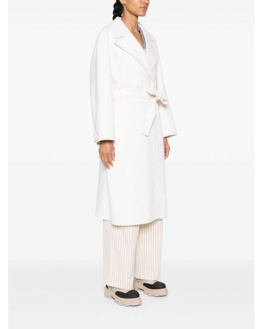 Maje Long Lined Coat in White | Lyst
