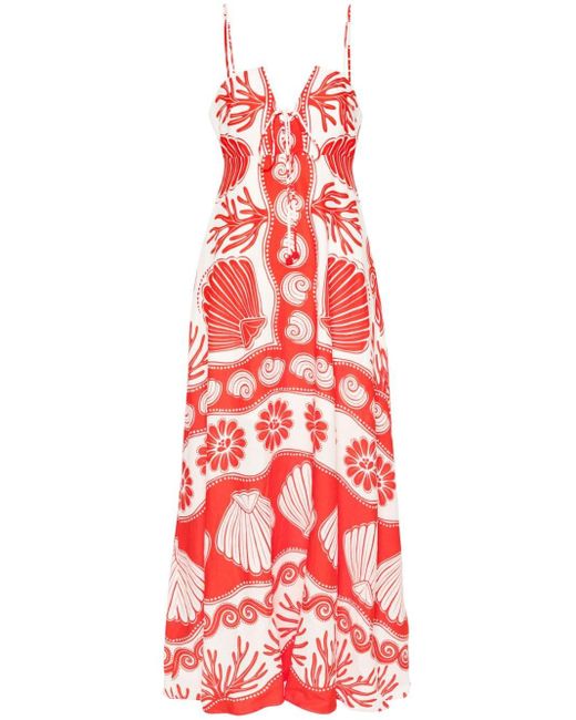 FARM Rio Ainika Shell-print Maxi Dress in Red | Lyst