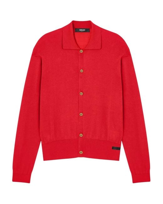 Versace Silk Polo Cardigan in Red for Men | Lyst UK