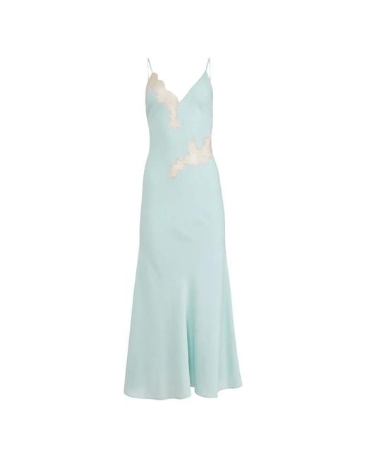 Fleur du Mal Juliet Lace Long Slip Dress in Blue | Lyst
