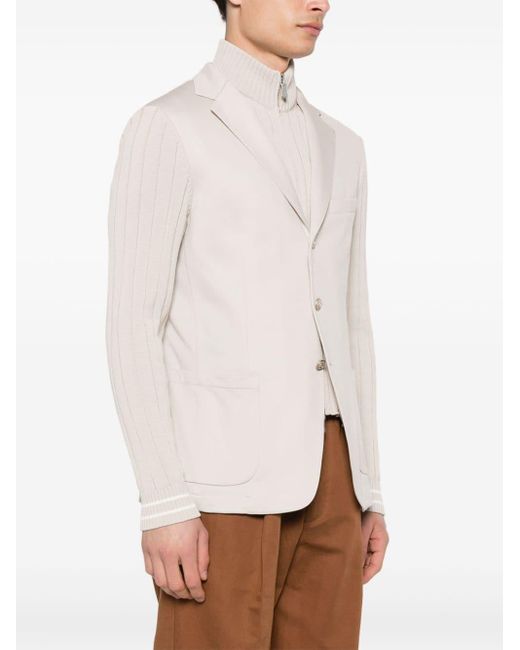 Eleventy Layered Knit Panels Blazer In Natural For Men Lyst