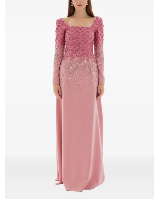 Dina Melwani Crystal-Grid Embroidered Gown in Pink | Lyst UK