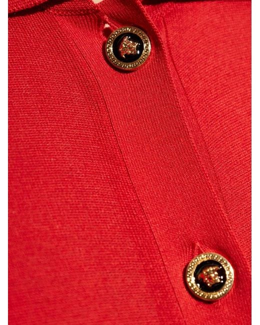 Versace Buttoned Collar Cardigan in Red | Lyst UK