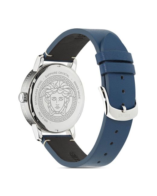 Versace Stainless Steel Leather Strap Watch in Blue for Men | Lyst UK