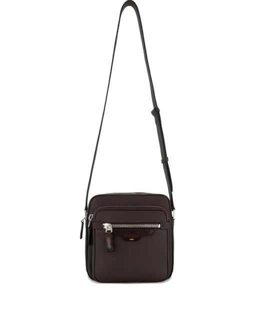 Santoni Zip-Fastening Leather Shoulder Bag in Black for Men | Lyst UK