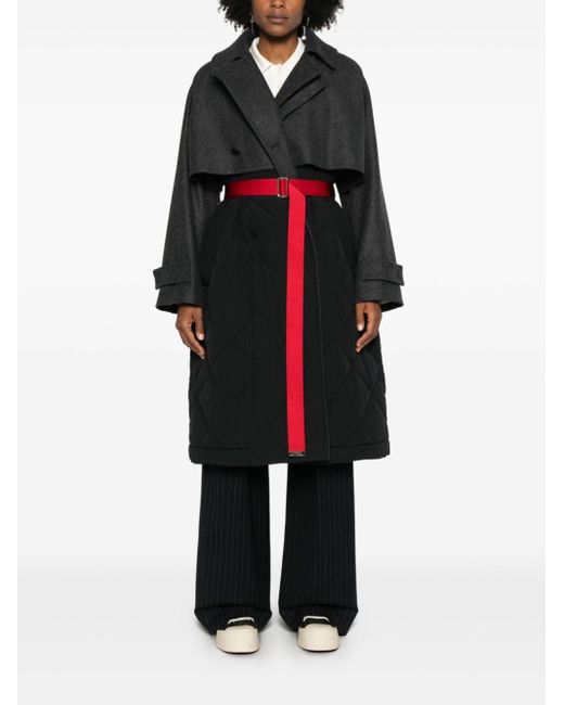 Plan C Quilted Trench Coat in Black | Lyst