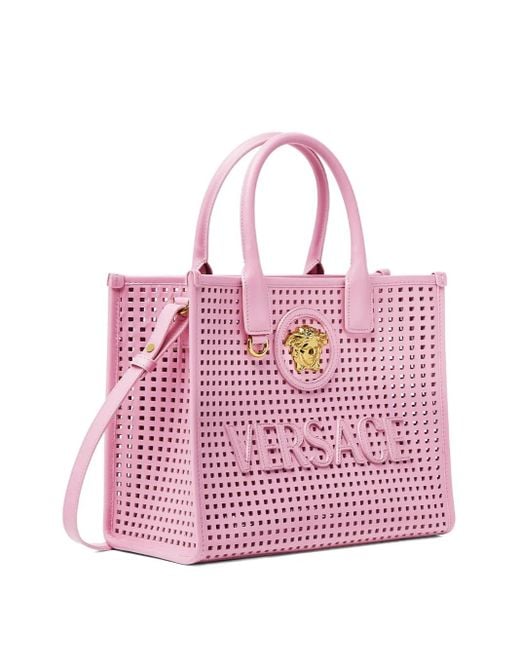 Versace Small La Medusa Laser-Cut Tote Bag in Red | Lyst