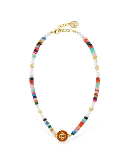 CASABLANCA Logo-Plaque Beaded Necklace in Metallic | Lyst