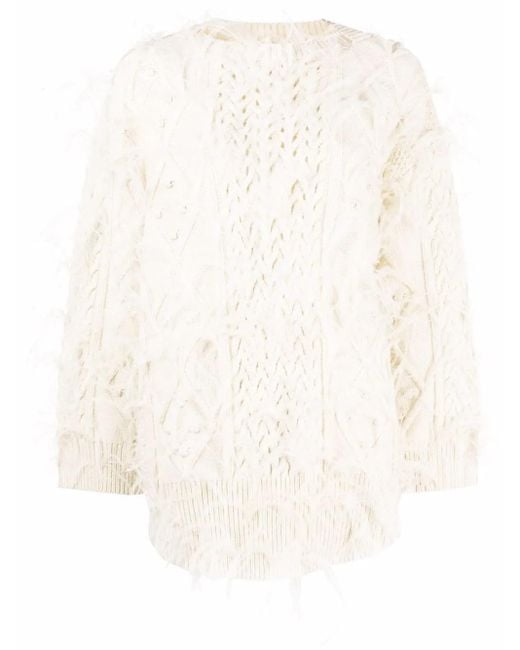 Valentino Garavani Feather-Embellished Wool Jumper in White | Lyst UK