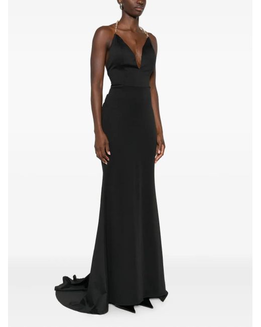 Rahil Hesan V-Neck Chain-Strap Gown in Black | Lyst UK