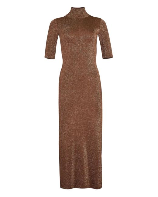 retroféte Maribel High-Neck Shimmer Dress in Brown | Lyst