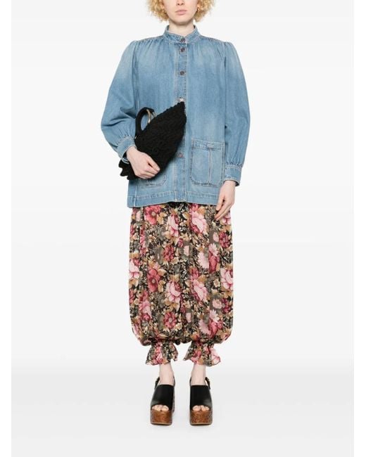 Chloé Gathered Denim Jacket in Blue | Lyst