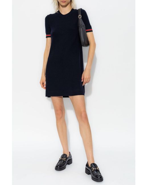Gucci Web Wool Mini Dress in Blue | Lyst