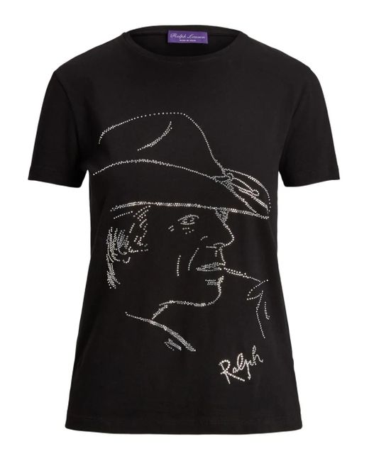 Ralph Lauren Embellished-Graphic T-Shirt in Black | Lyst UK