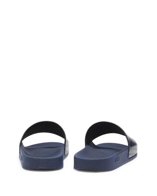 BOSS Monogram-Print Slides in Blue for Men | Lyst