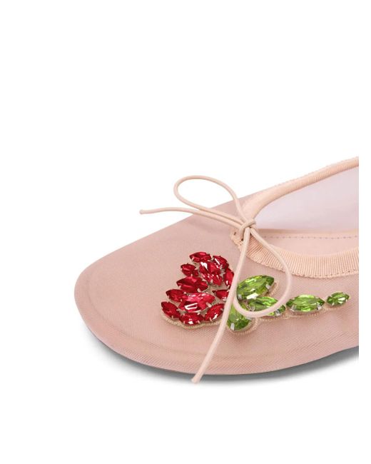 Simone Rocha Crystal-Embellished Mesh Ballet Flats in Pink | Lyst