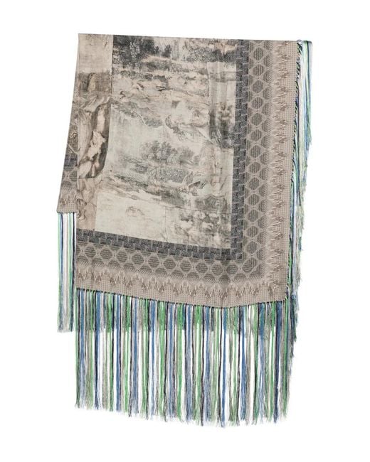 Pierre Louis Mascia Aloeuw Printed Fringe-Edge Scarf in Grey | Lyst UK