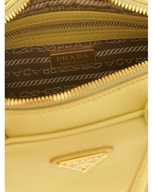 Prada Baulett Logo-Plaque Leather Tote Bag in Yellow | Lyst UK