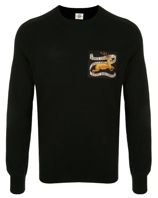 Kent & Curwen Wool Deer Patch Crew Neck Jumper in Black for Men - Lyst