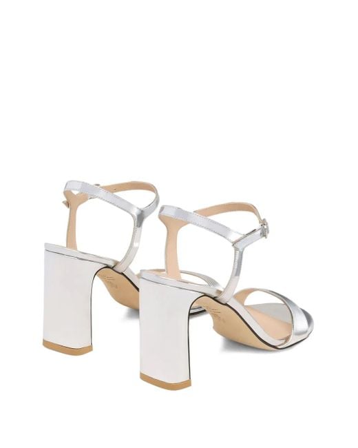 Stuart Weitzman Metallic Block-Heel Sandals in White | Lyst