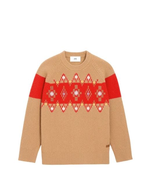 Ami Paris Fair Isle-Knit Oversized Sweater in Orange for Men | Lyst UK