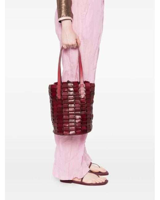 Dragon Diffusion Leather-Woven Bucket Bag in Red | Lyst