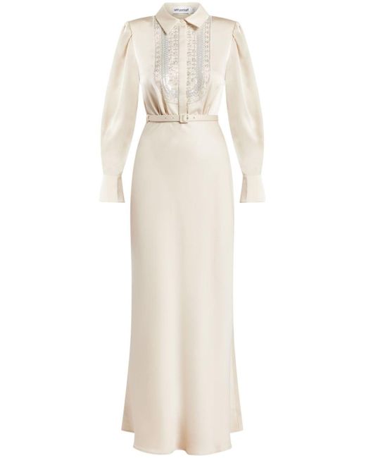Self-Portrait Embroidered-Design Maxi Dress in Natural | Lyst